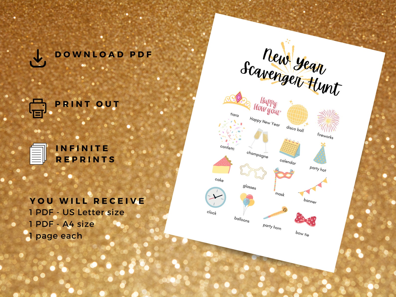 New Year’s Eve Scavenger Hunt, New Year’s Eve Party Game, New Year’s ...