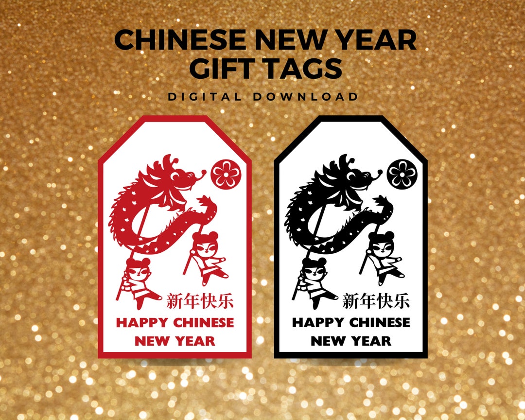 Chinese New Year Gift Tag, Lunar New Year Gift Tag, Year of the Dragon ...