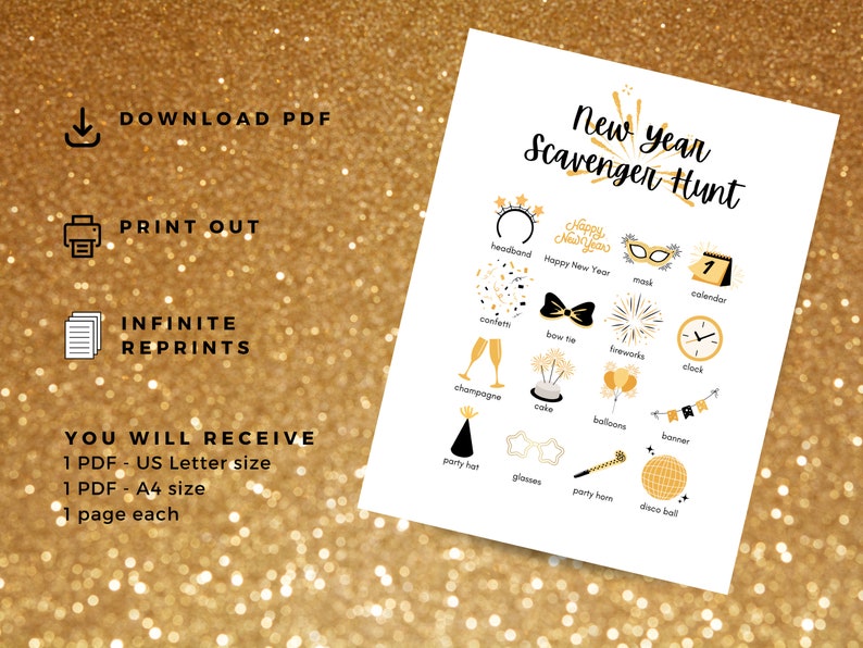 New Year’s Eve Scavenger Hunt, New Year’s Eve Party Game, New Year’s ...