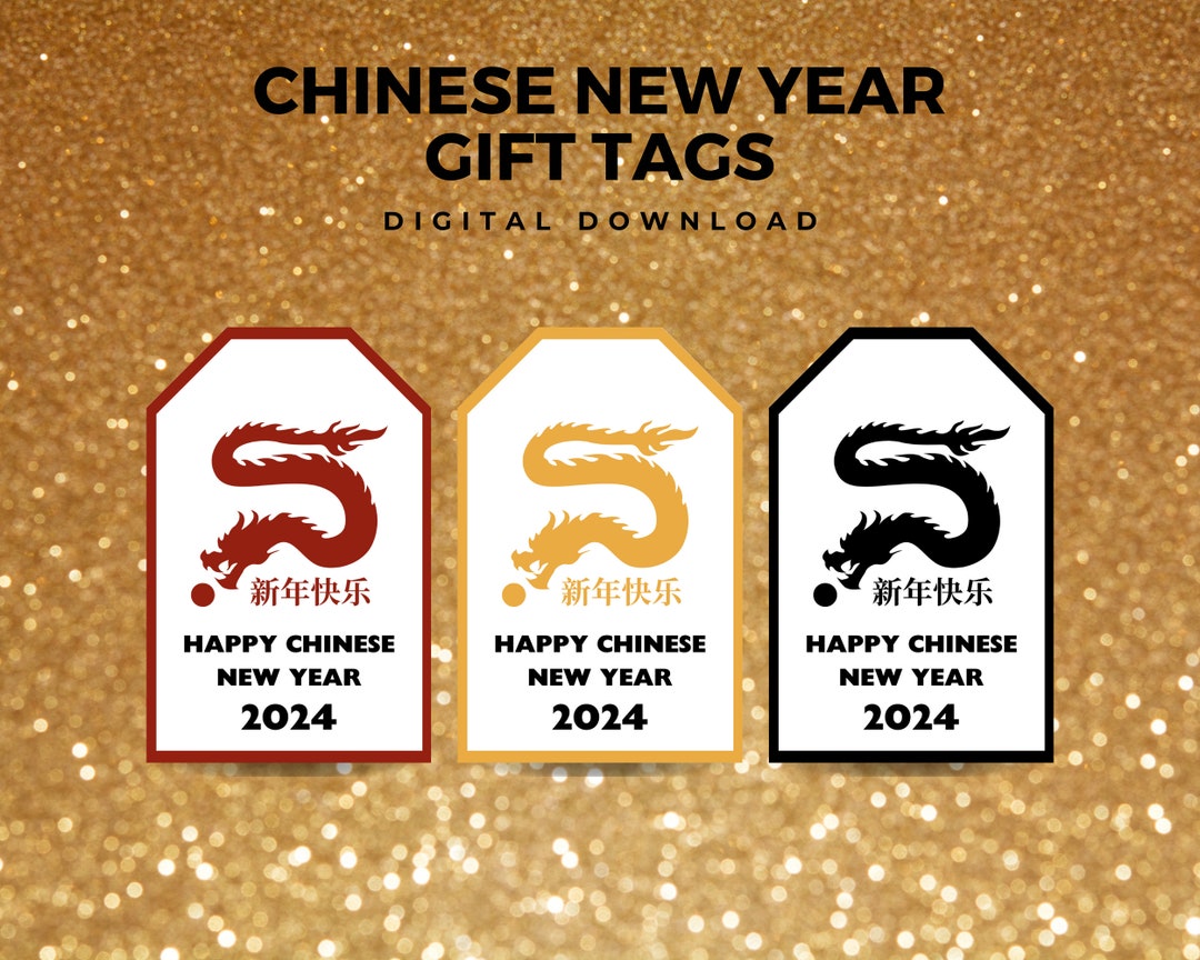 Chinese New Year Gift Tag, Lunar New Year Gift Tag, Year of the Dragon ...