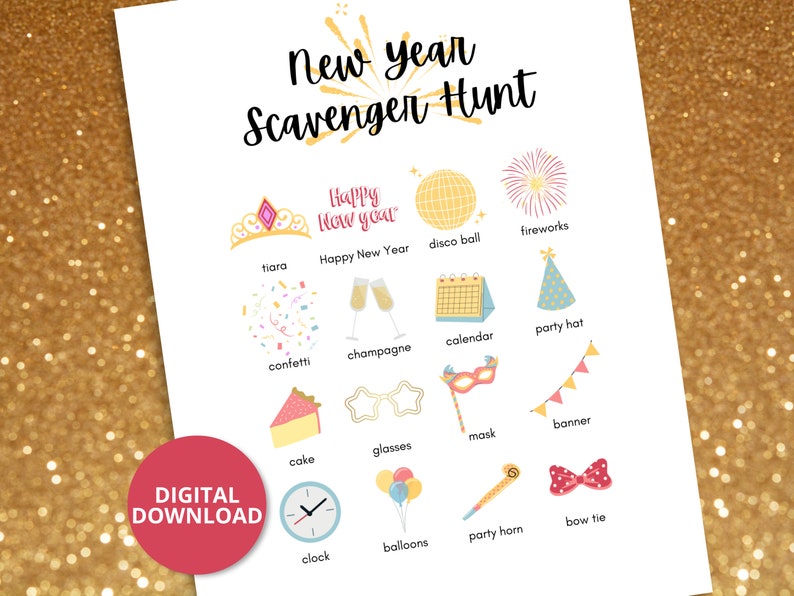 New Year’s Eve Scavenger Hunt, New Year’s Eve Party Game, New Year’s ...