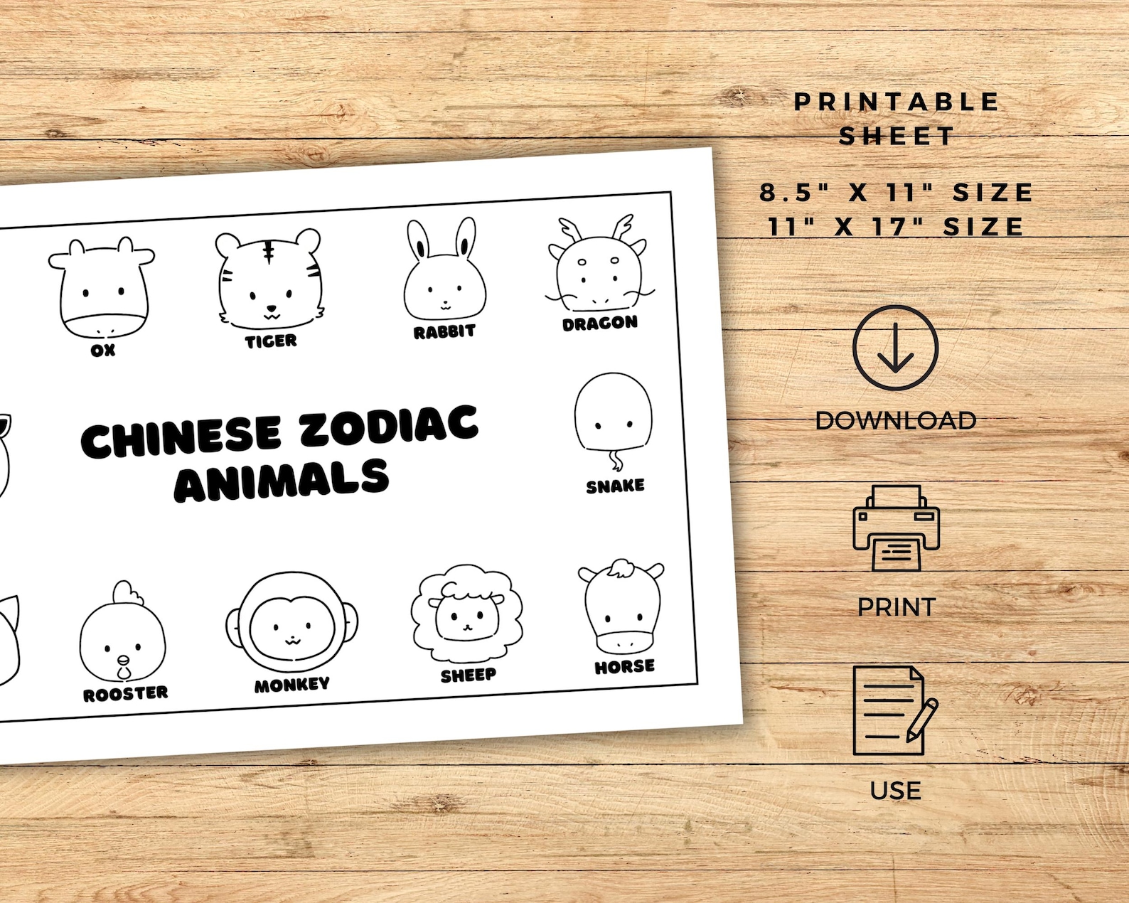 Chinese Zodiac Coloring Placemat, Chinese Zodiac Animals Coloring, Year ...
