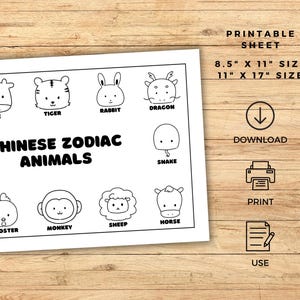 Chinese Zodiac Coloring Placemat, Chinese Zodiac Animals Coloring, Year ...