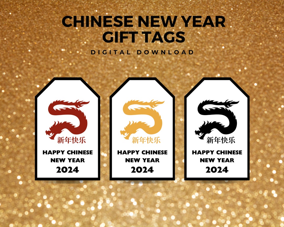 Chinese New Year Gift Tag, Lunar New Year Gift Tag, Year of the Dragon ...