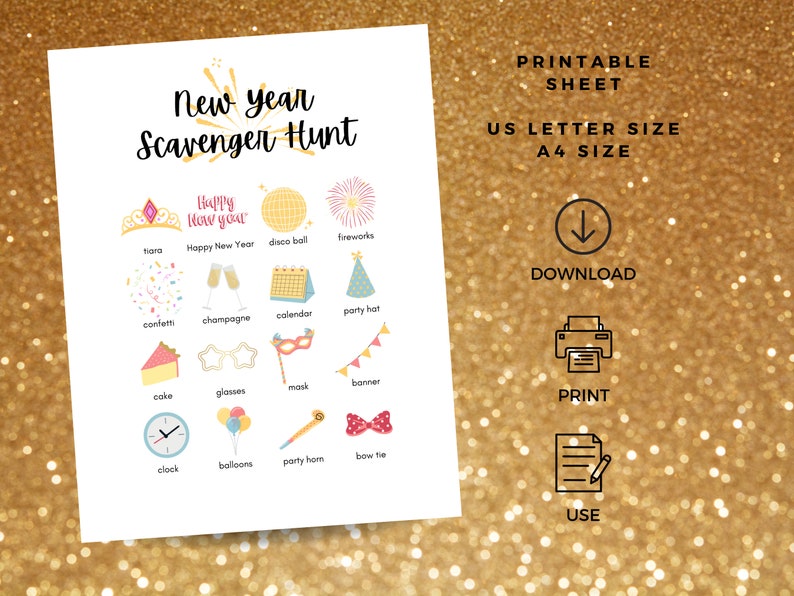 New Year’s Eve Scavenger Hunt, New Year’s Eve Party Game, New Year’s ...