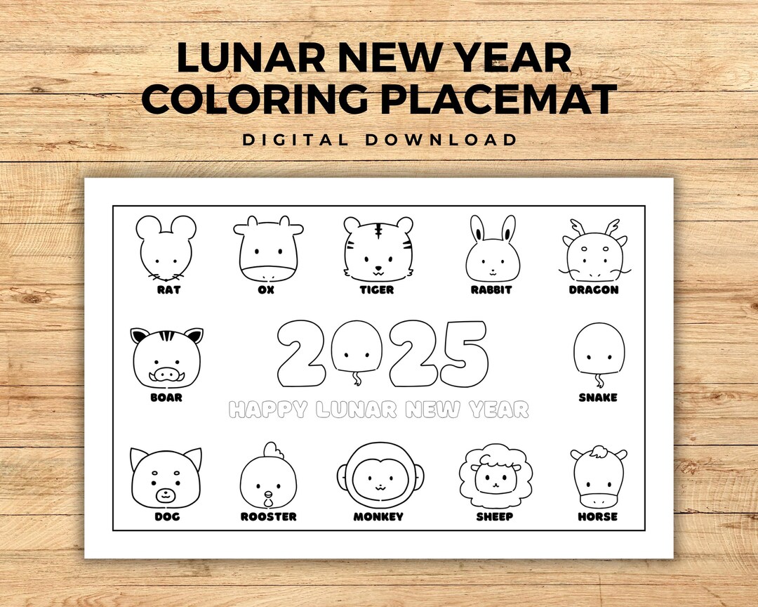 Lunar New Year Coloring Placemat, Chinese New Year Coloring Sheet, Year ...
