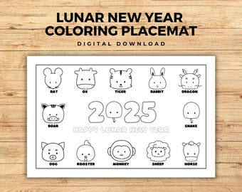 Chinese Zodiac Coloring Placemat, Chinese Zodiac Animals Coloring, Year ...