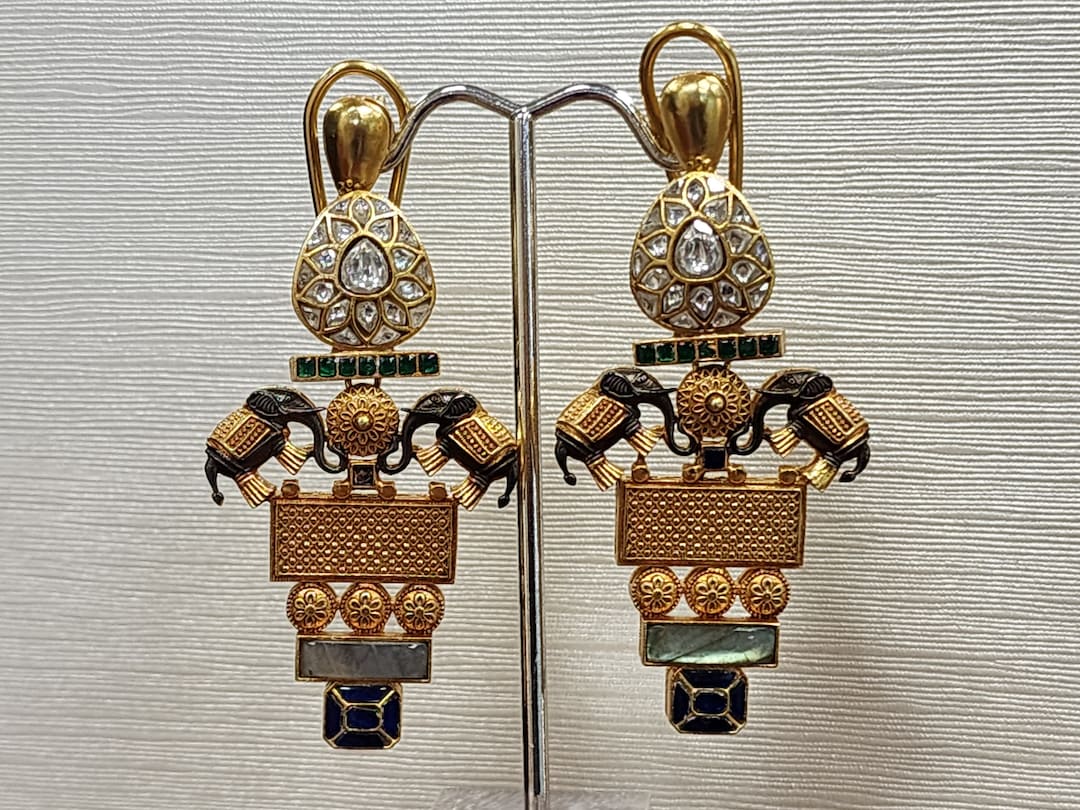 Kundan Elephant Silver Earrings Jewelry Indian Jewelry 92.5 Silver ...