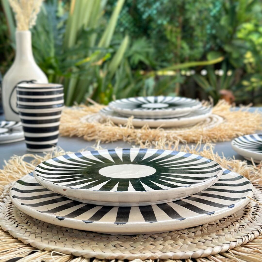 Handcrafted Moroccan Tafoukt Terracotta Plates 12 Pieces, Black ...