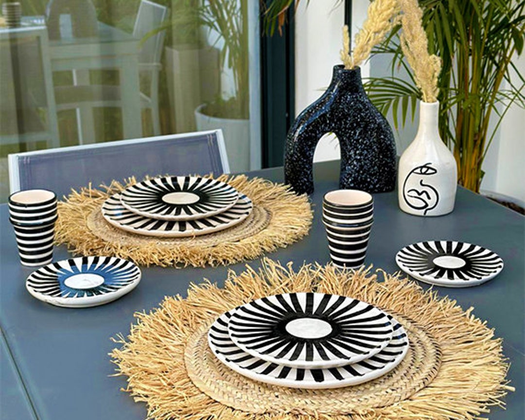 Handcrafted Moroccan Tafoukt Terracotta Plates 12 Pieces, Black ...