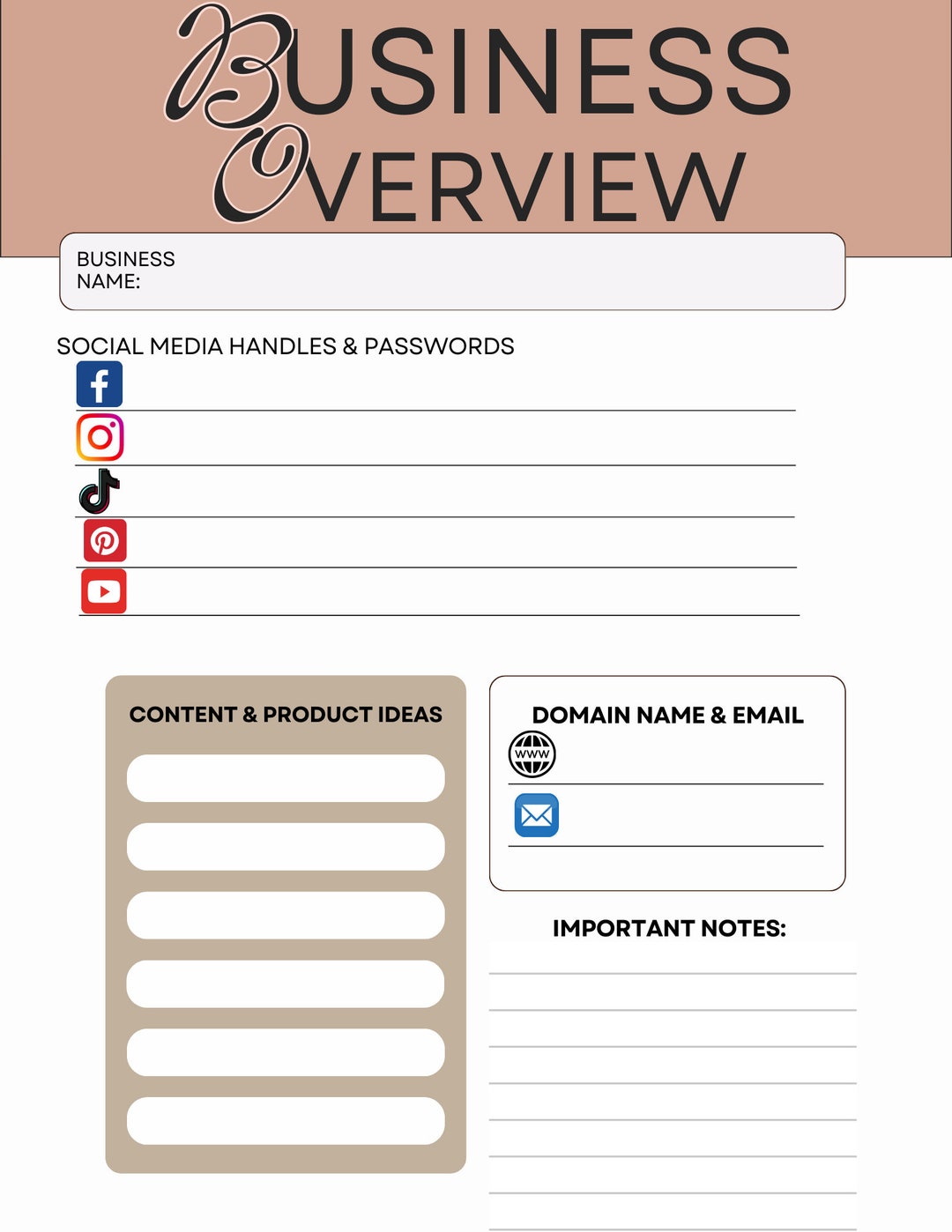 Business Overview List for Your Online or Digital Business - Etsy