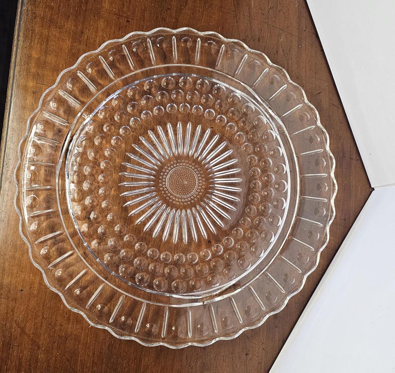 Vintage Federal Glass Footed Serving Plate / Cake Plate, Sunflower ...