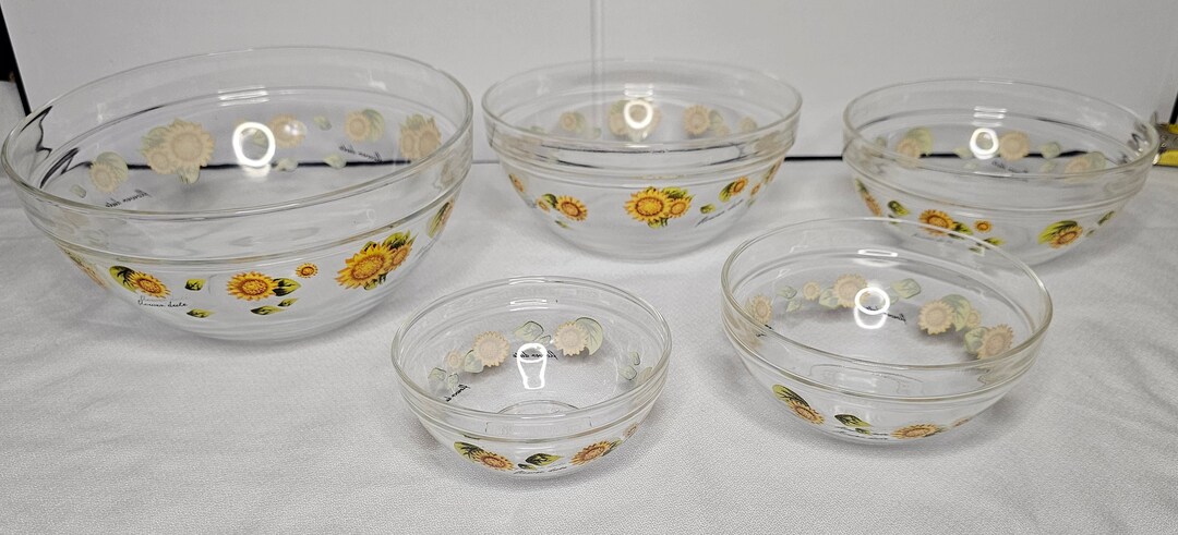 Vintage Set of 5 Imperial Glass Nesting Prep Bowls. Sunflower Design ...