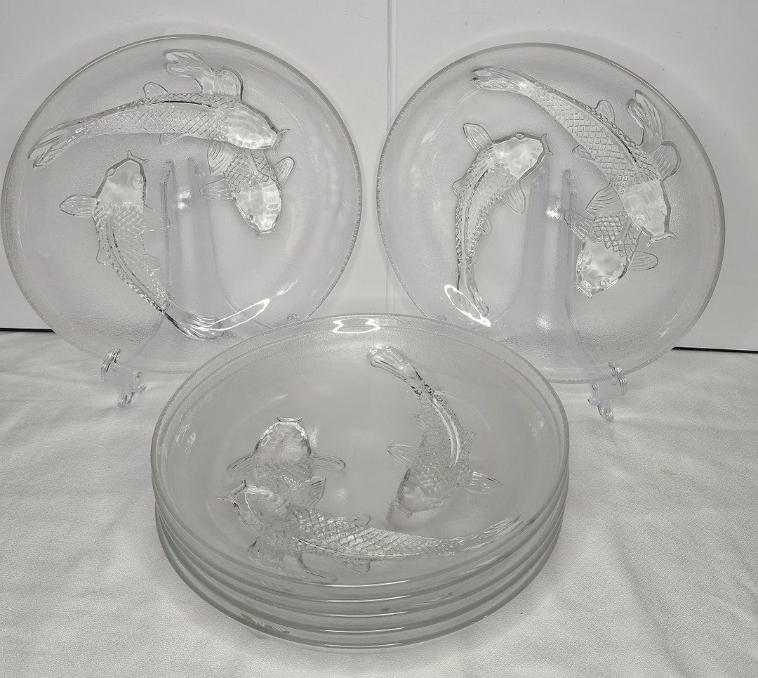 Vintage Koi Fish Glass Plates, Set of 7, These Are Absolutely Beautiful ...
