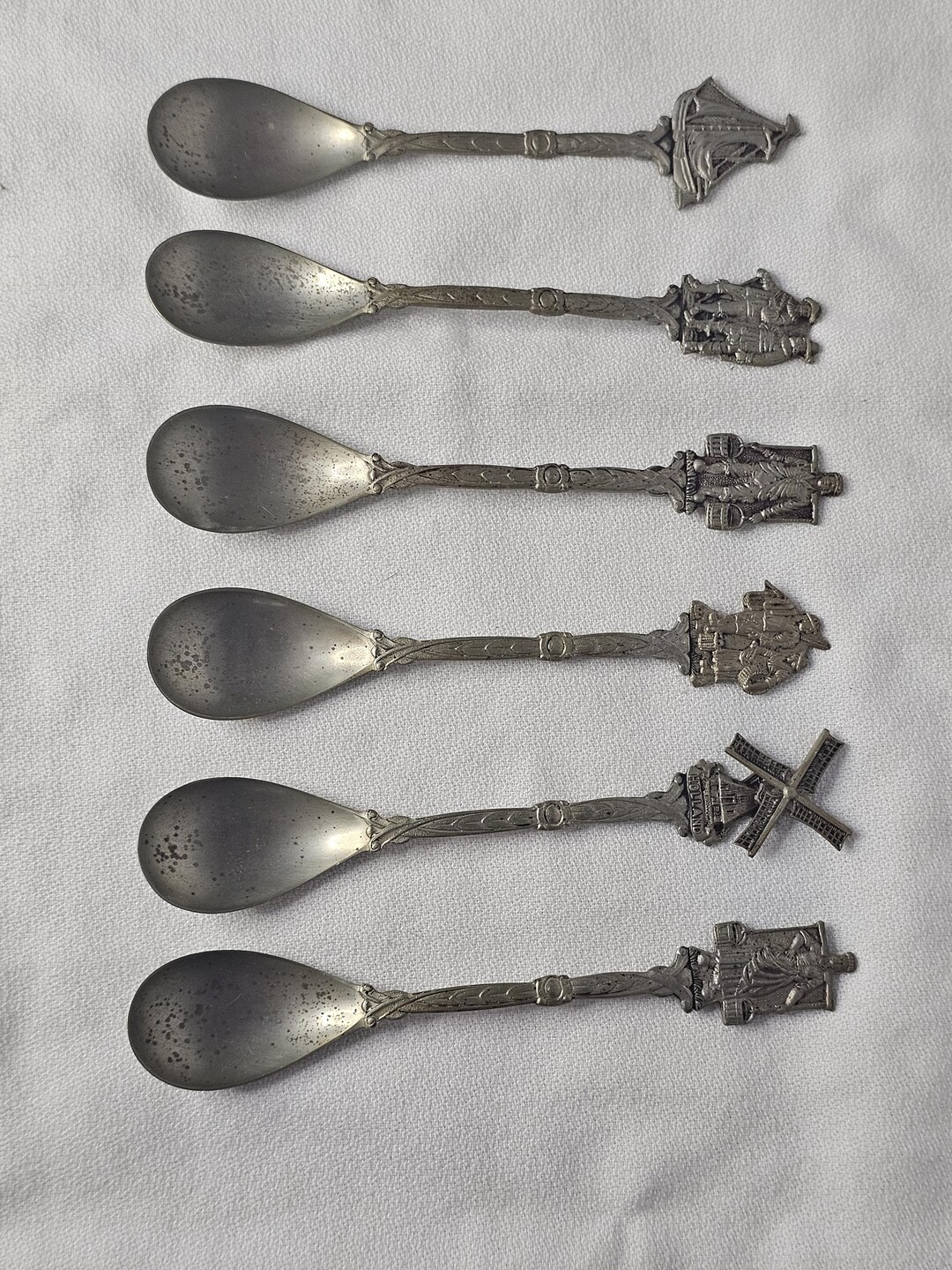 Set of 6 Holland Pewter Demitasse Spoons, Each With a Different ...