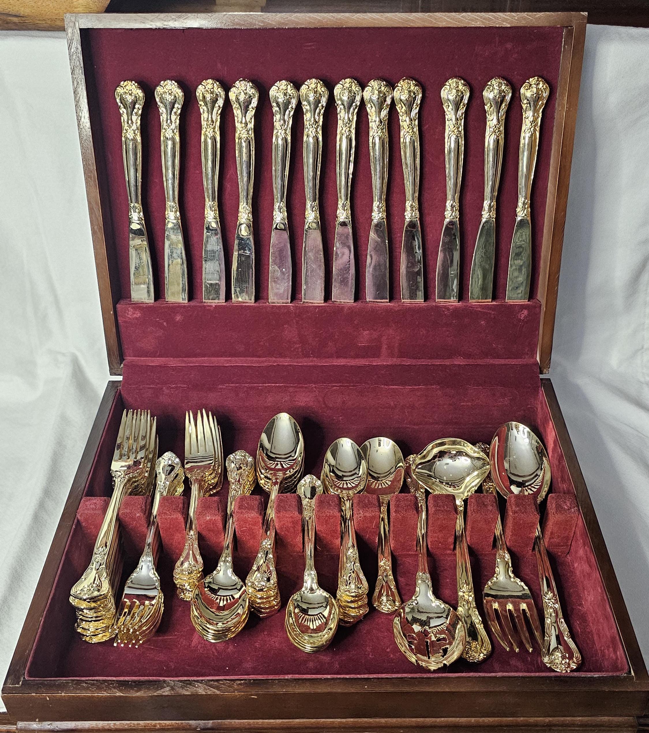 Vintage Godinger Gold Plated Flatware Set With Serving Utensils, Made ...