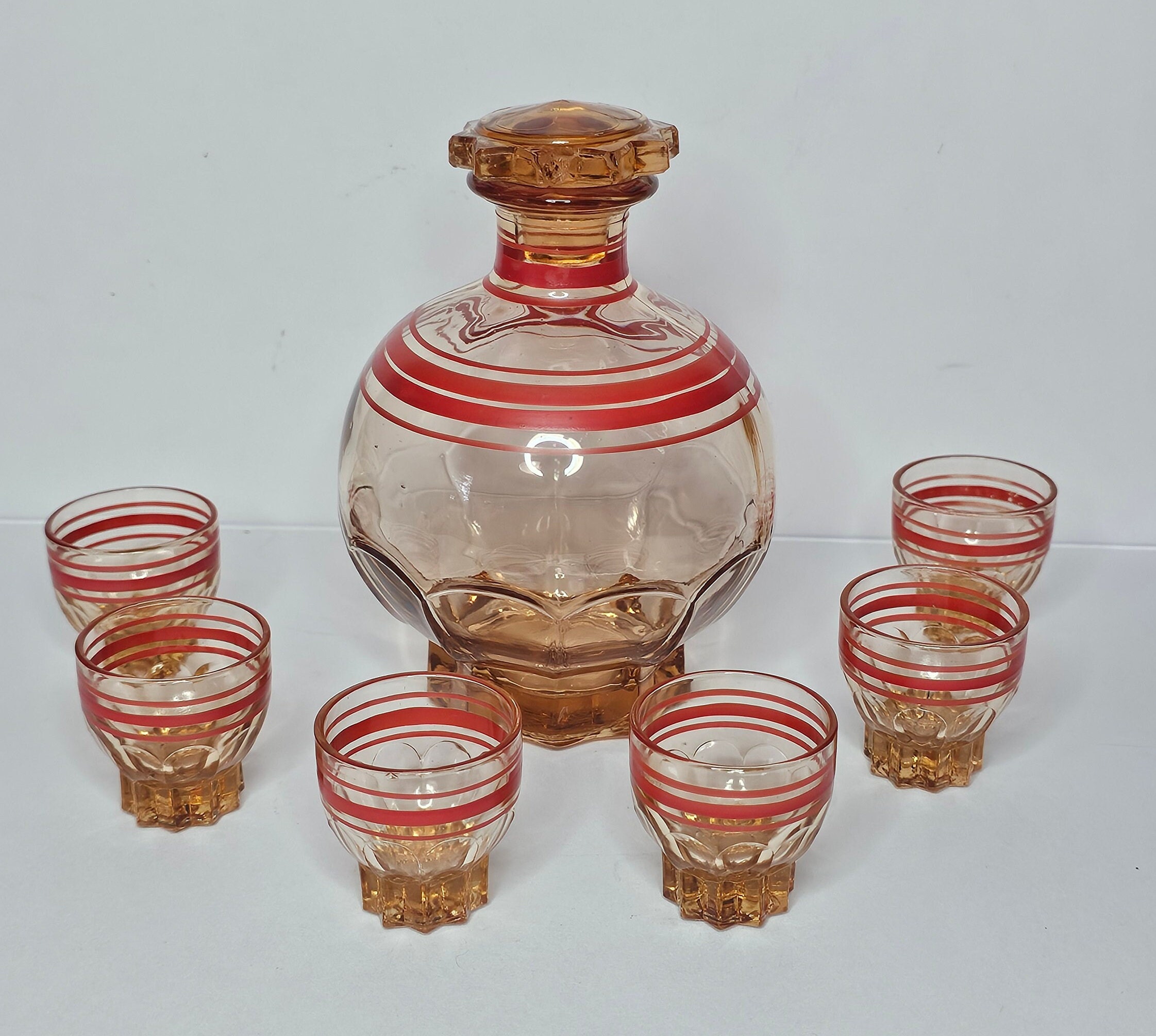 Vintage Art Deco / Mid Century 1950s Decanter and 6 Glasses Set ...