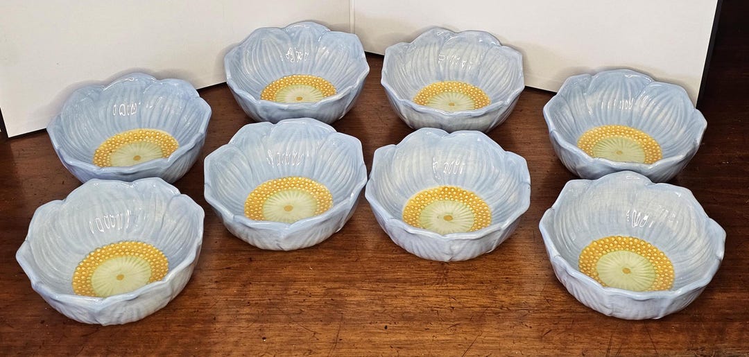 Vintage Set of 8 Global Design Connections, Kate Williams Blue Flower ...