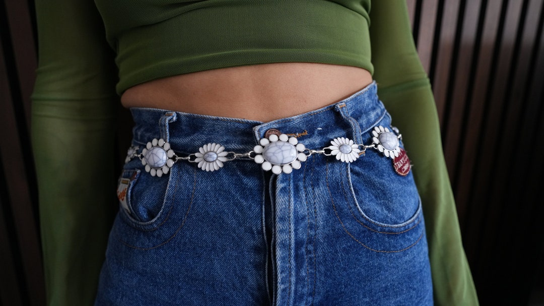 Vintage Bohemian White Daisy Chain Belt With Elegant Pearl Accents - Etsy