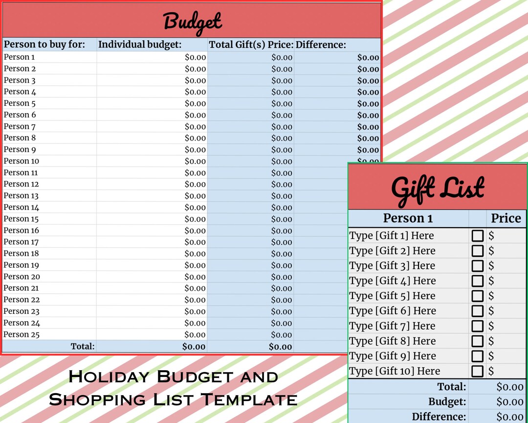 Holiday Budget and Shopping List Template - Excel and Google Sheets ...