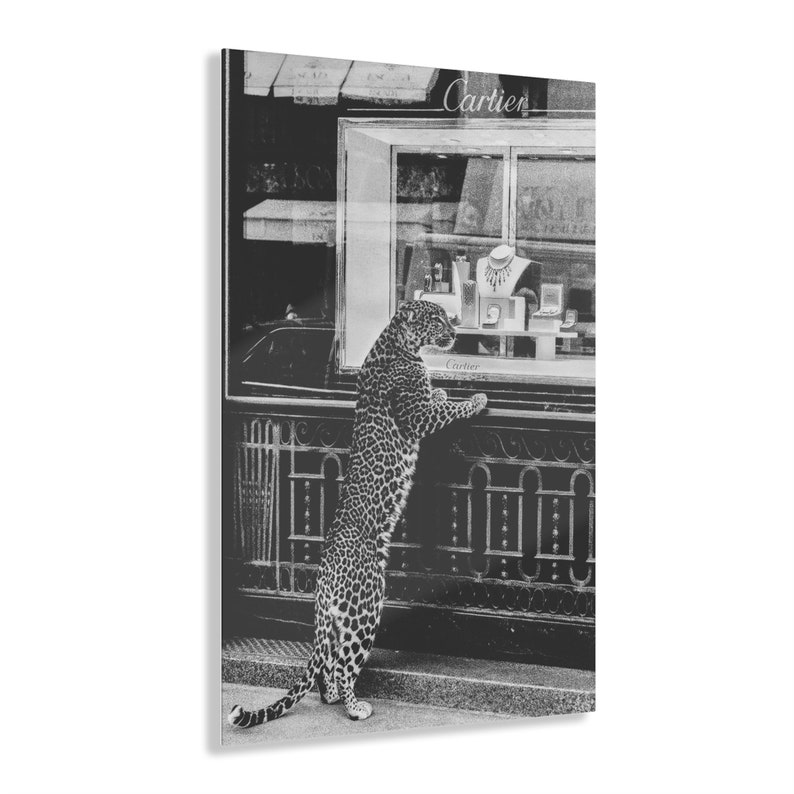 Leopard in Jewelry Store Acrylic Print on Canvas, Luxury Art, Fashion Art, Black and White Art ...