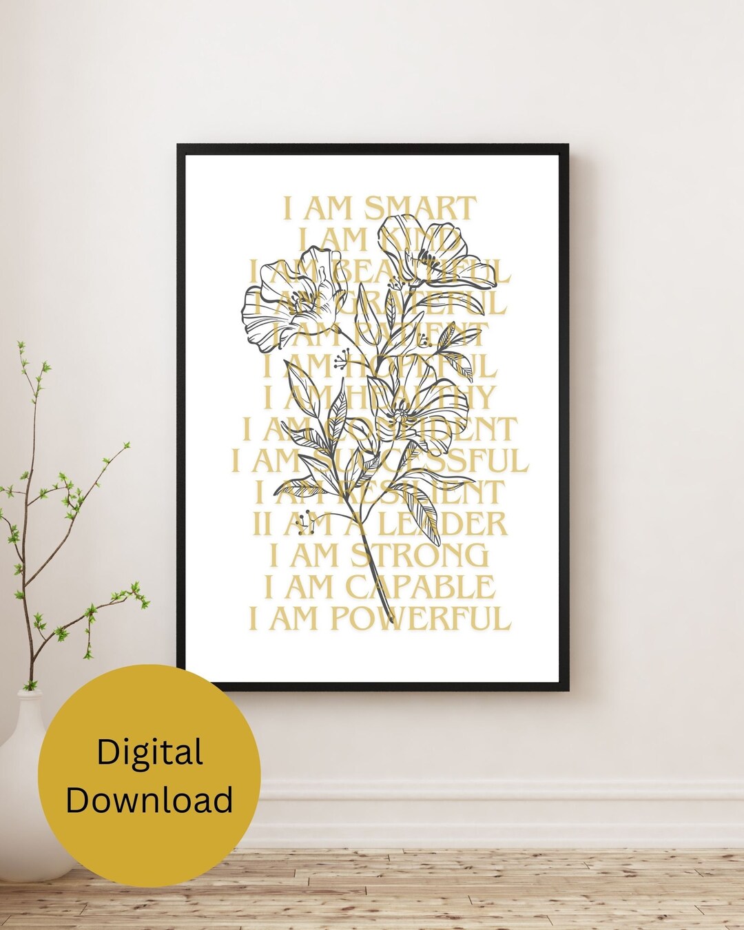 I AM Positive Affirmations Wall Art, Inspirational Art, Mindfulness ...