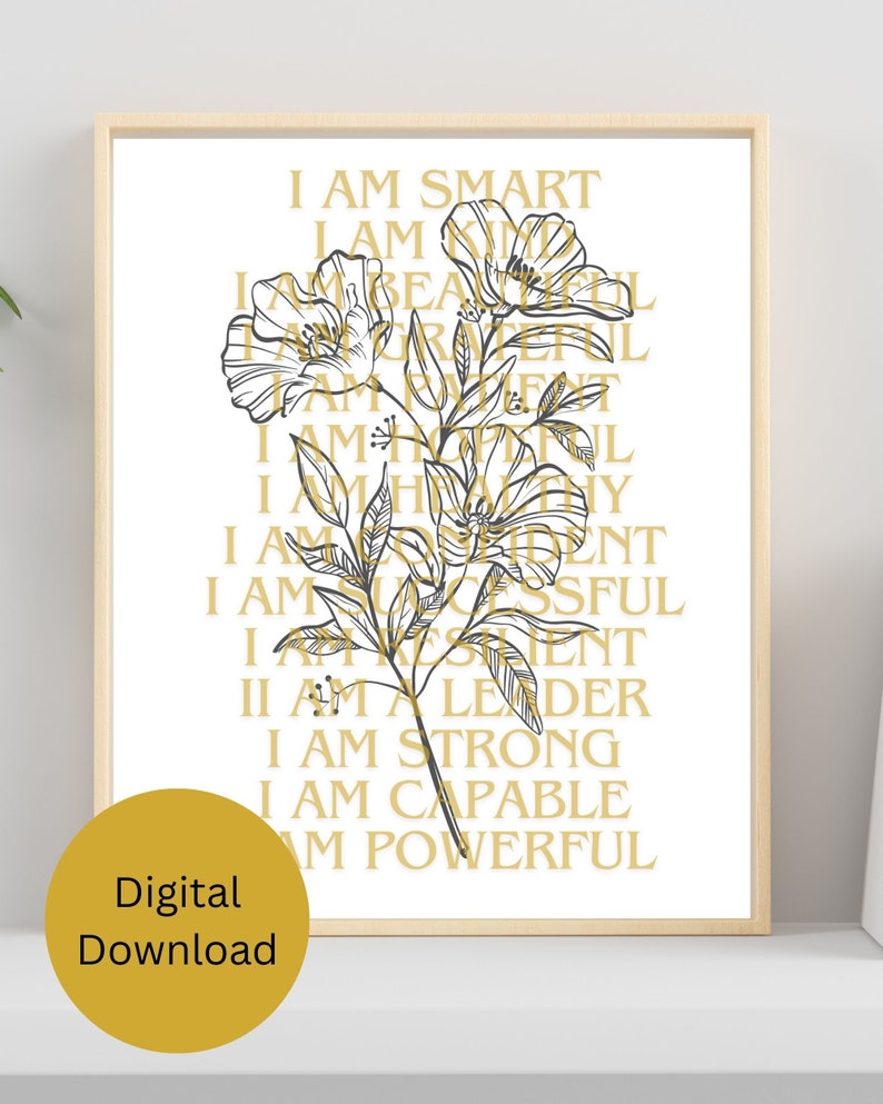 I AM Positive Affirmations Wall Art, Inspirational Art, Mindfulness ...