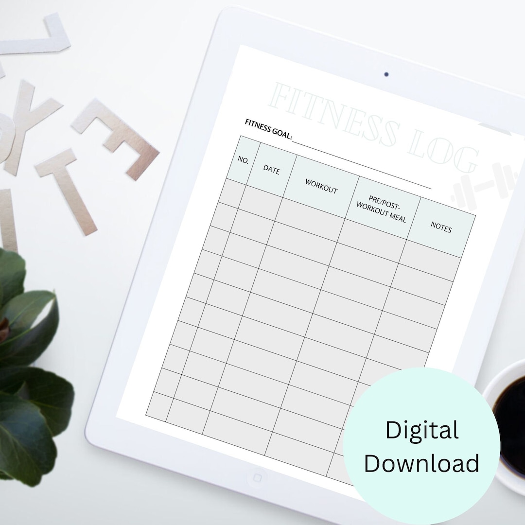 Minimalist Fitness Log, Printable Workout Log, Digital Workout ...