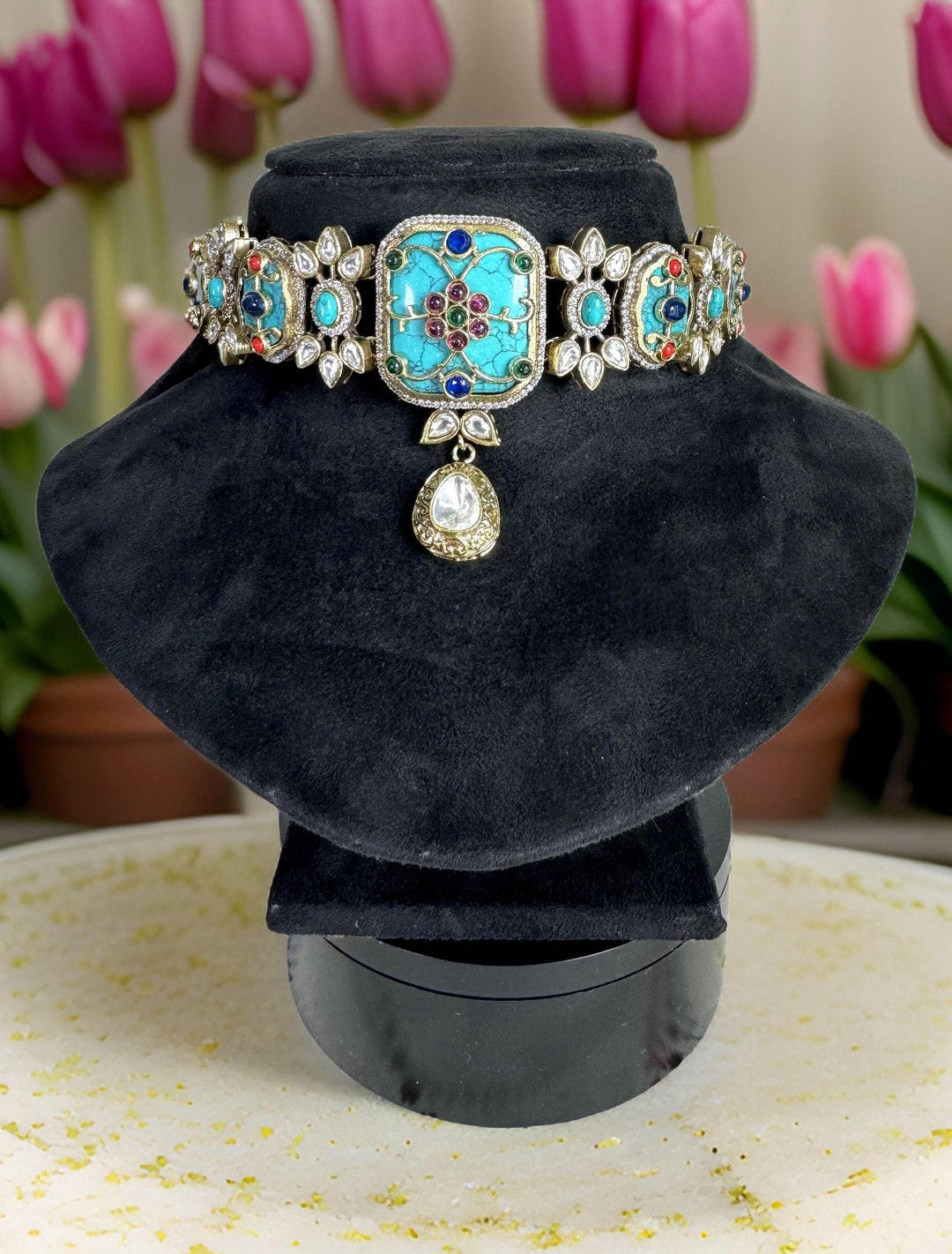 Amrapali Choker Set Turquoise Blue Choker Set Wedding Necklace Kundan ...