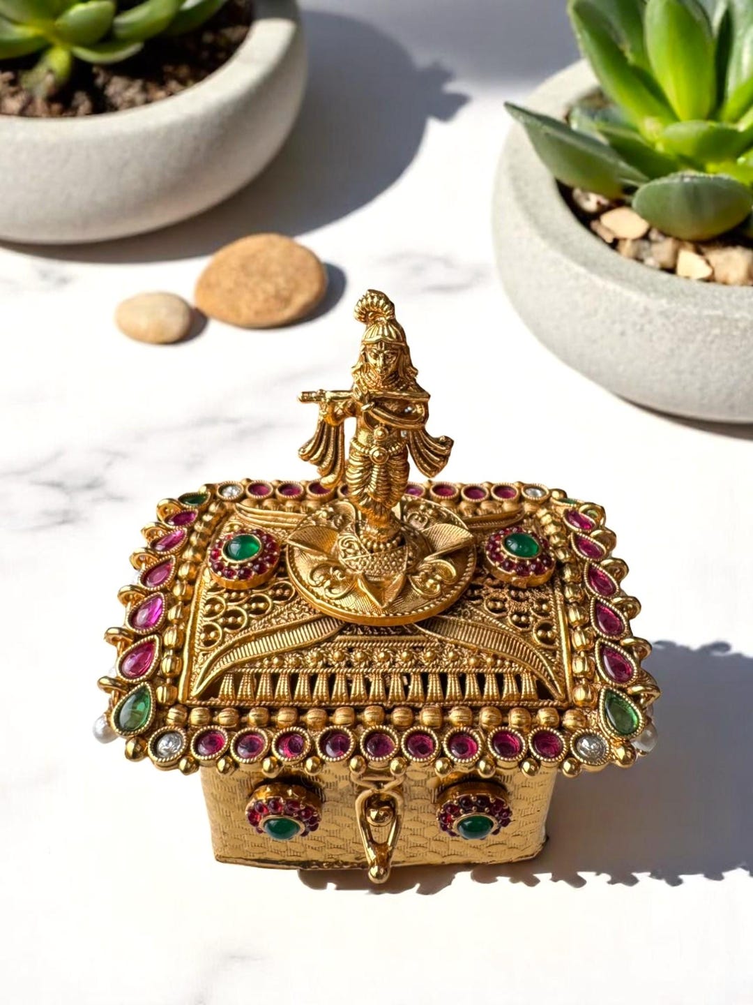 Brass Kumkum Box, Shri Krishna Statue, Indian Puja Gift - Etsy