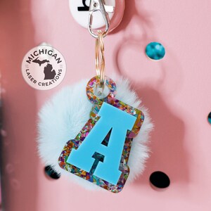 Varsity Letter Keychain With Pom Pom | Initial Keychain | Acrylic ...