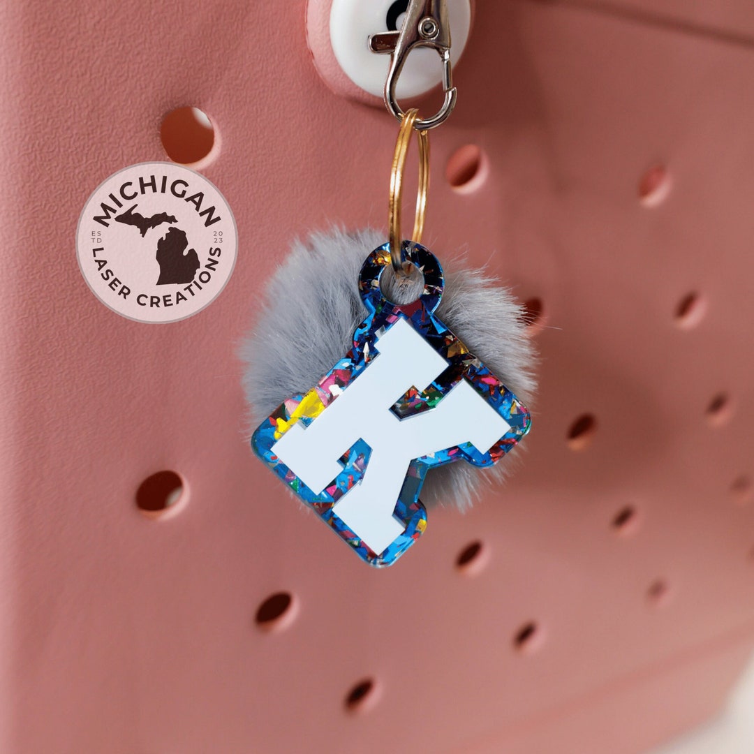 Varsity Letter Keychain With Pom Pom Initial Keychain Acrylic Keychain ...