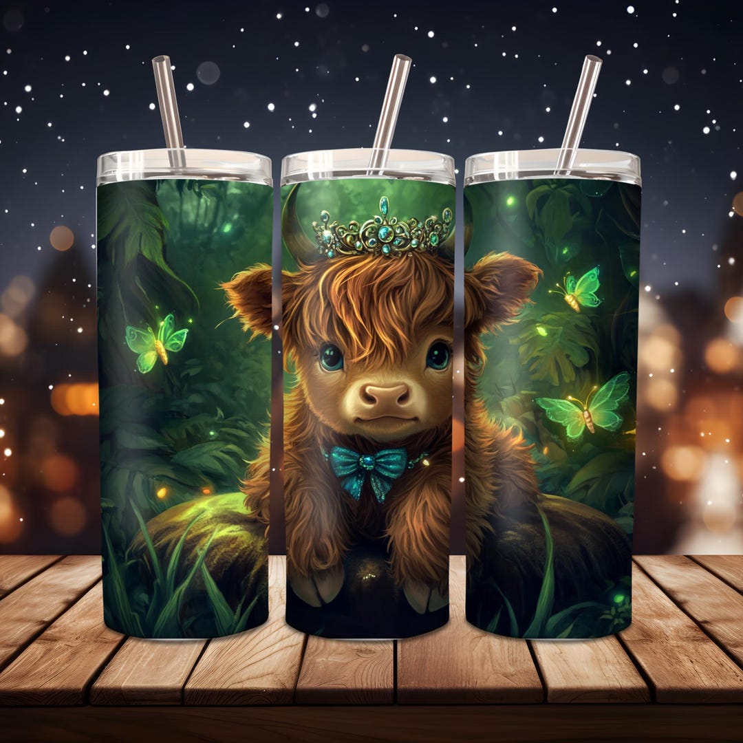 Highland Cow Tumbler Wrap Cute Cow With Tiara & Bow Lucky Highland Cow ...