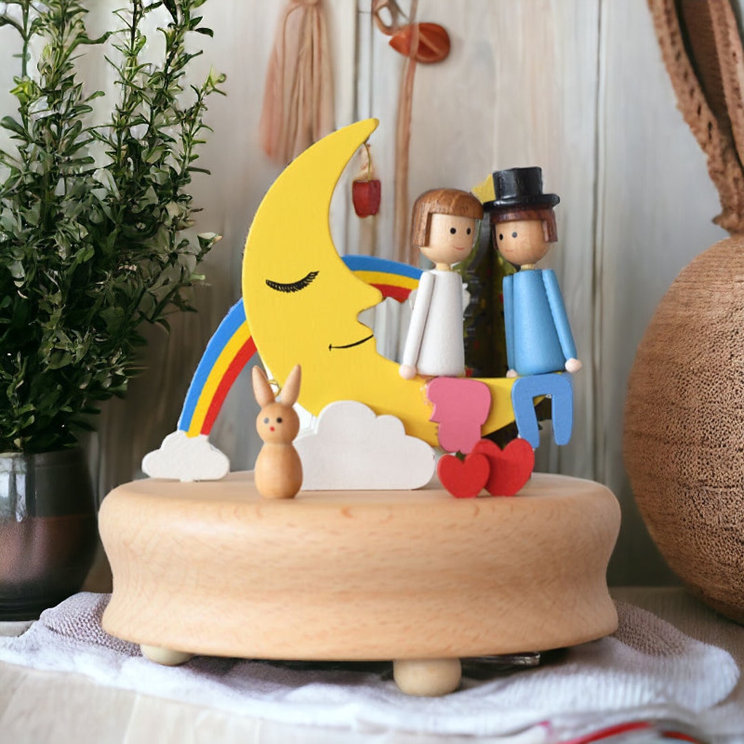 Personalized Wooden Music Box, Moon Stargazing, Custom Engraving ...