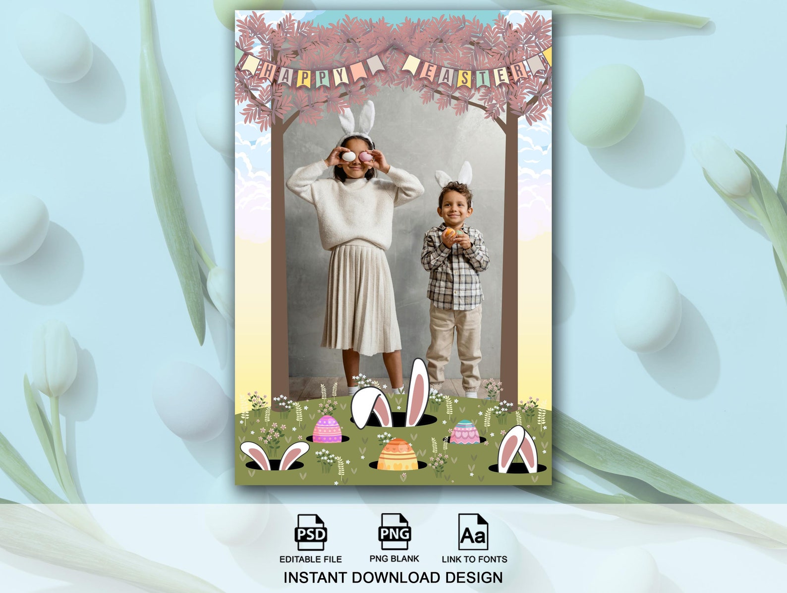 Easter Photo Booth Template, Spring Photo Booth Overlay, Bunny Photo ...