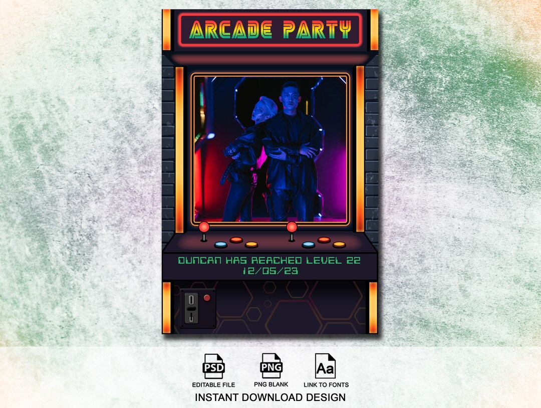 Arcade Photo Booth Template, Video Game Party Photo Booth Template, 4x6 ...