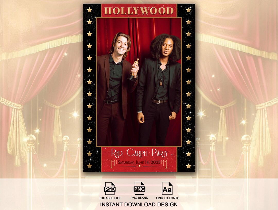 Movie Theme, Red Carpet Photo Booth Template, Hollywood Party Overlay ...