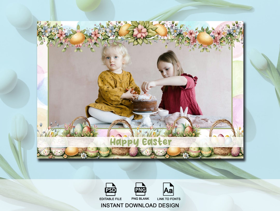Easter Photo Booth Template, Floral Photo Booth Overlay, Spring Time ...