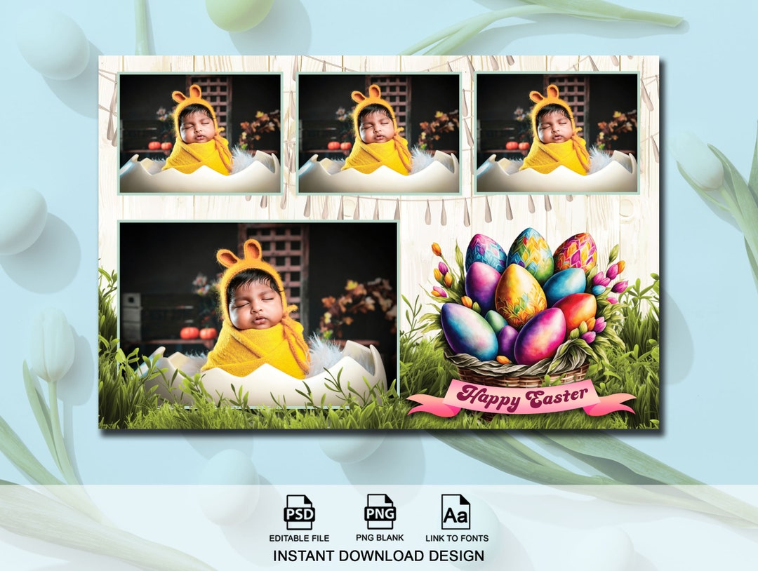 Easter Photo Booth Template, Easter Egg Basket Photo Booth Overlay ...