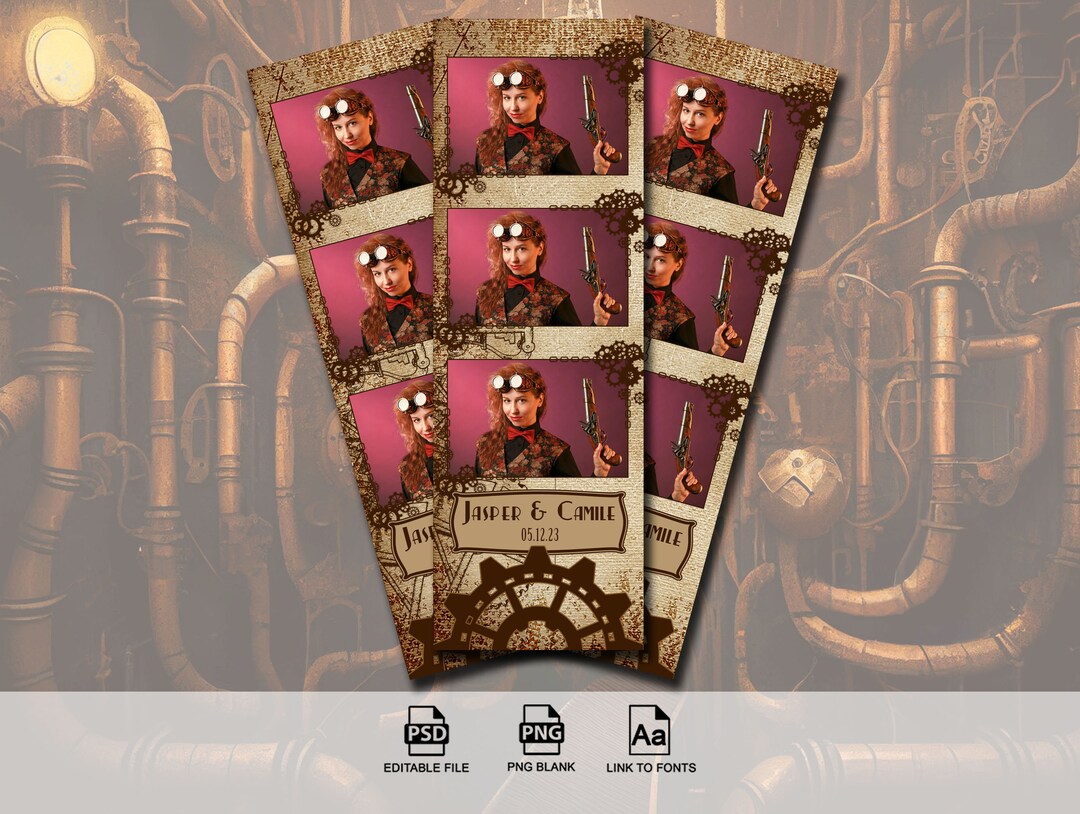 Victorian Steampunk Photo Booth Template, 2x6, Gears, Vintage Soiree ...