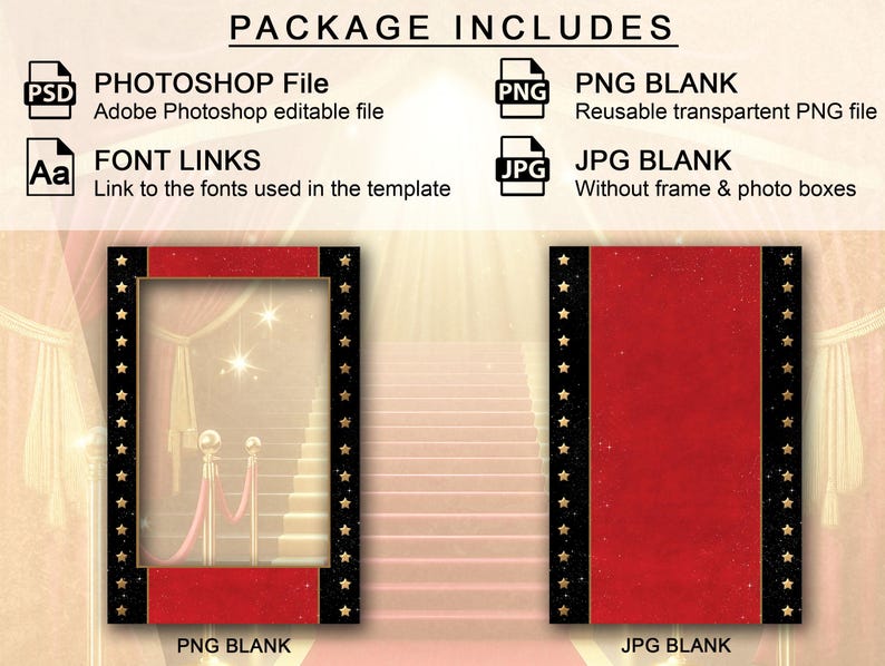 Movie Theme, Red Carpet Photo Booth Template, Hollywood Party Overlay ...