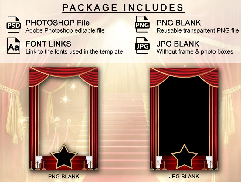 Red Carpet Photo Booth Template, Hollywood Overlay, 4x6, Movie Theater ...