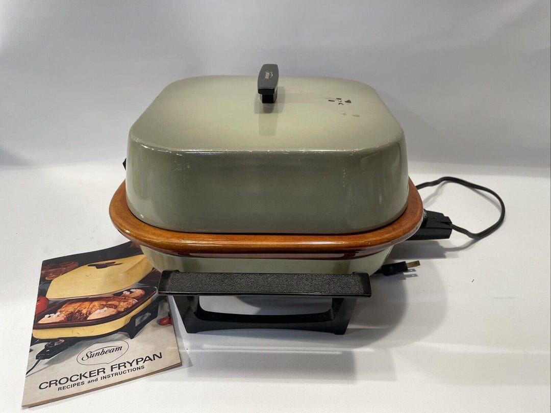 Vtg Sunbeam One Crocker Fry Pan Crock Pot Electric Skillet Avocado ...