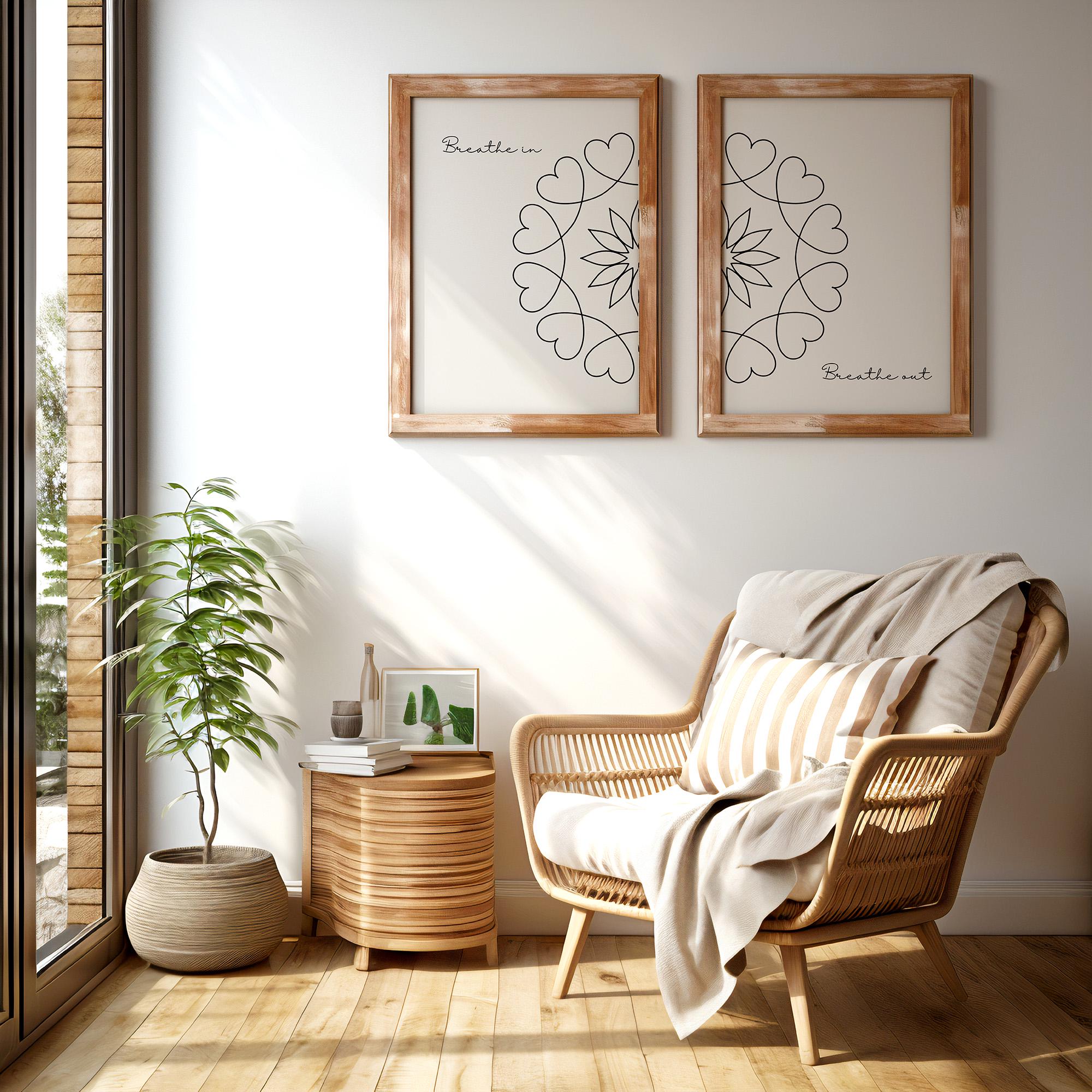 2 Piece Wall Art Yoga, Poster Mindfulness, Boho Prints, Mental Health ...