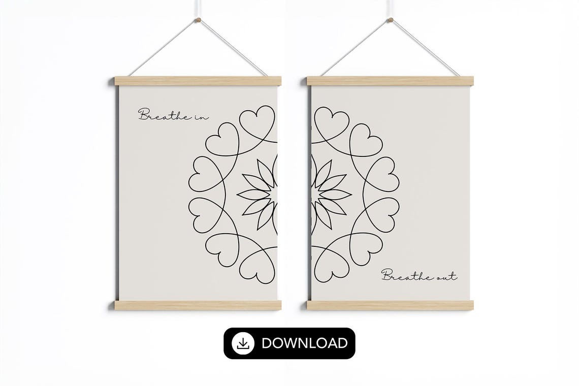 2 Piece Wall Art Yoga, Poster Mindfulness, Boho Prints, Mental Health ...