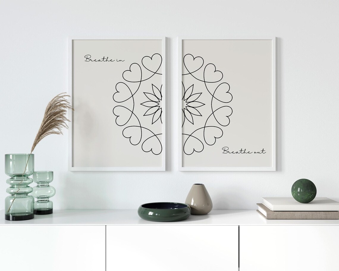 2 Piece Wall Art Yoga, Poster Mindfulness, Boho Prints, Mental Health ...