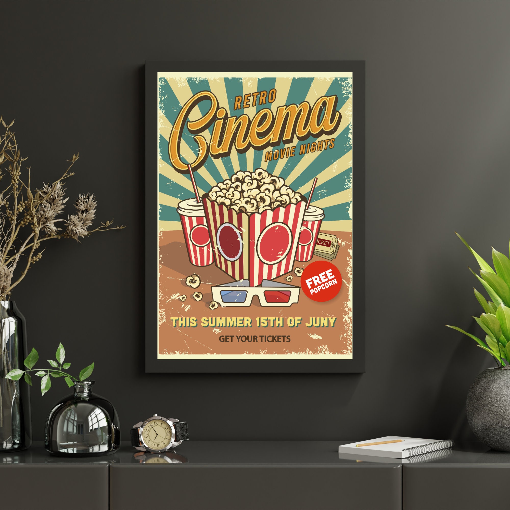 Printable Retro Cinema Picture, Classic Cinema Poster, Vintage Style ...