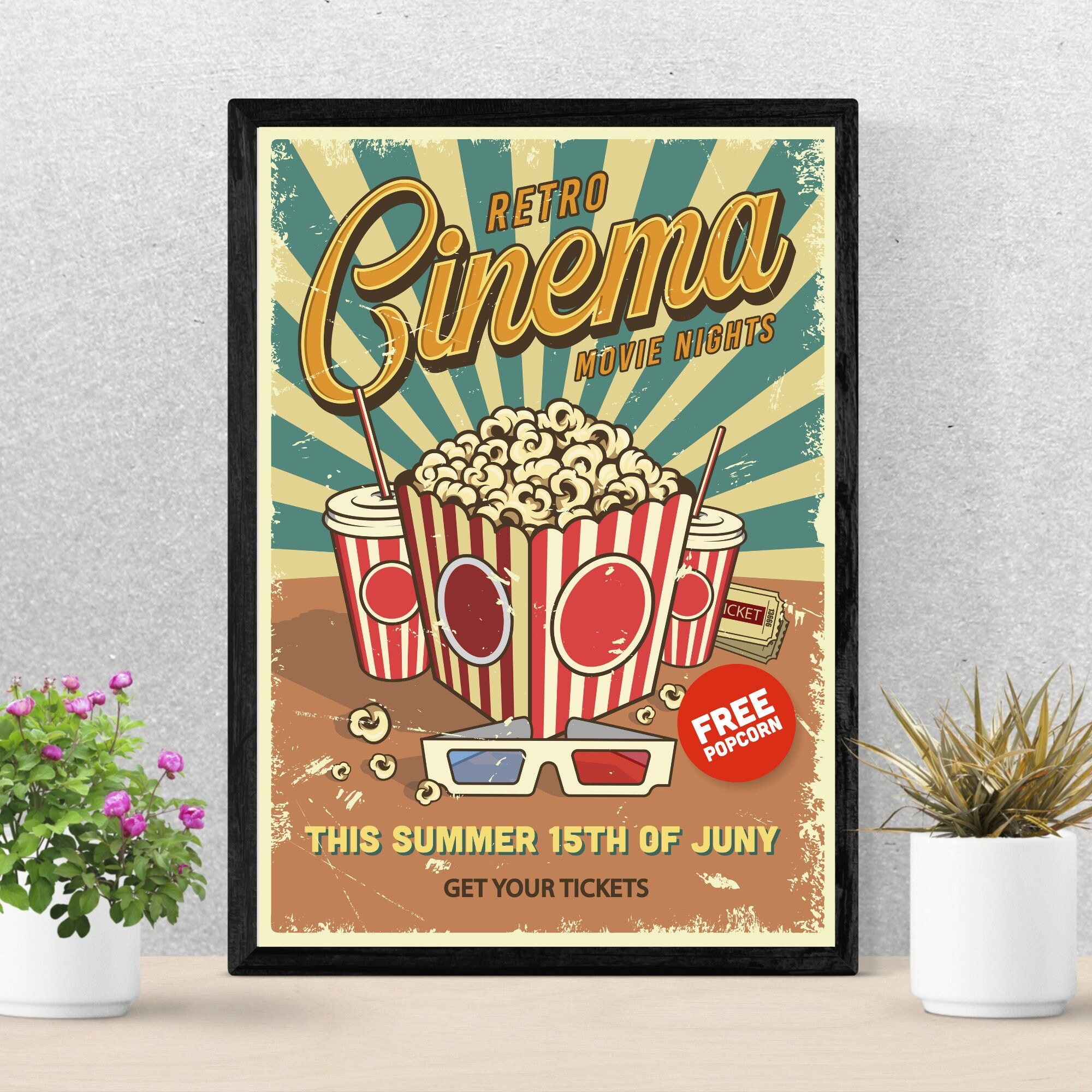 Printable Retro Cinema Picture, Classic Cinema Poster, Vintage Style ...