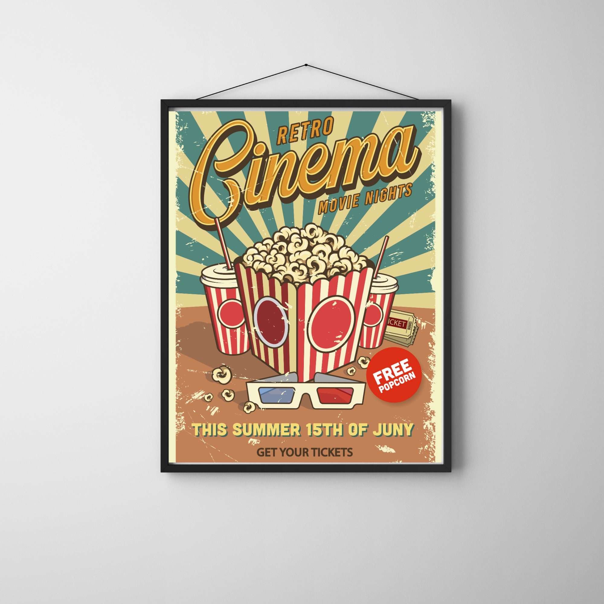 Printable Retro Cinema Picture, Classic Cinema Poster, Vintage Style ...