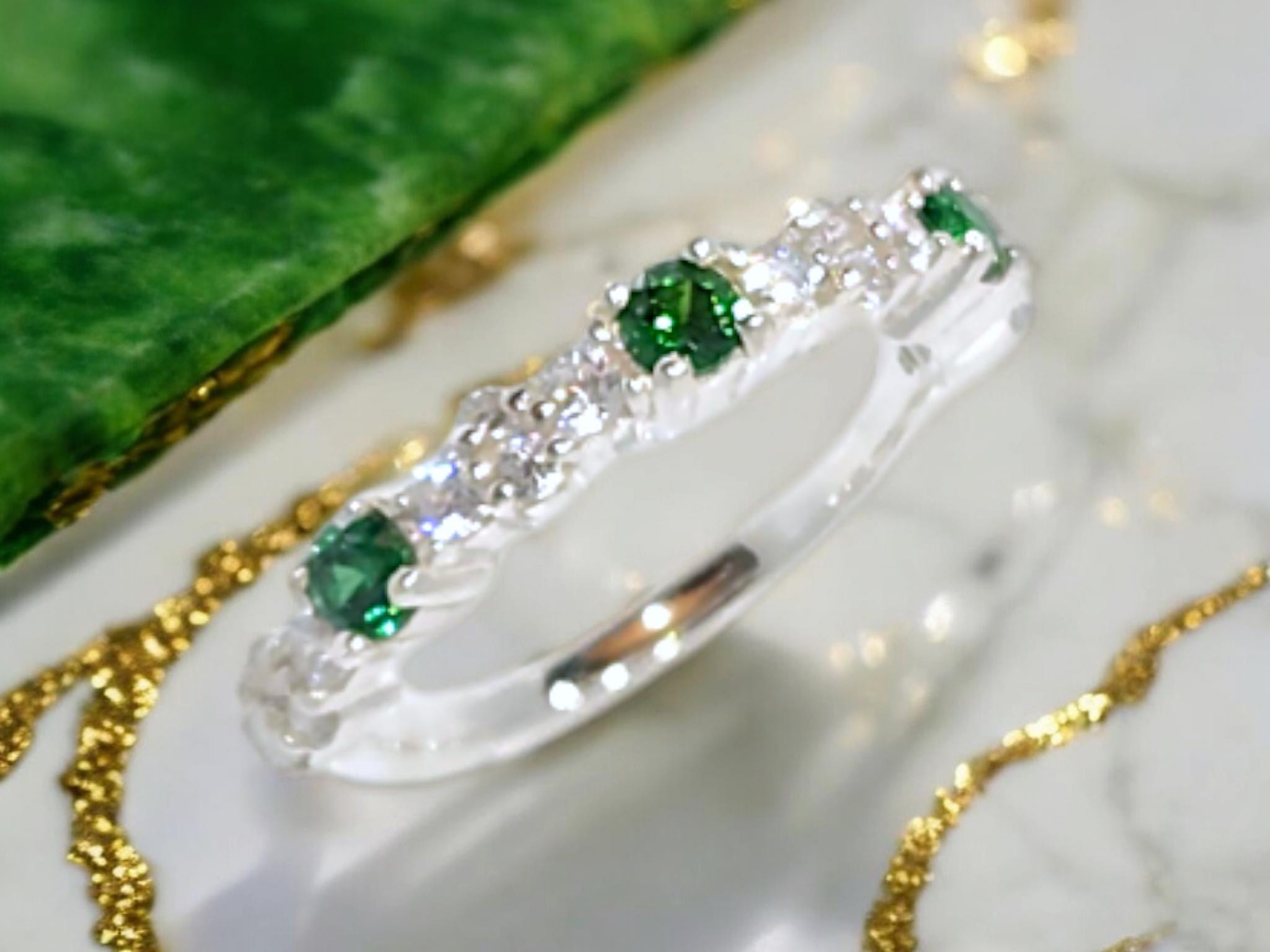 Emerald Green Gemstone Wedding Band: White CZ Half Eternity Ring - Etsy